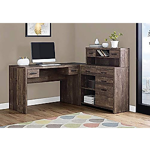 Monarch Specialties Computer Desk L-Shaped - Left or Right Set- Up - Corner Desk with Hutch 60"L (Brown Reclaimed Wood)