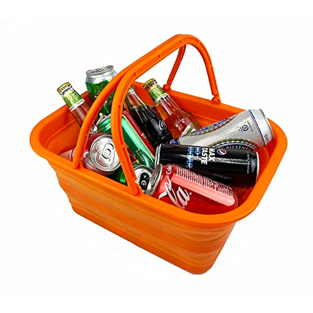 SAMMART 12L (3.17Gallon) Collapsible Tub with Handle - Portable Outdoor Picnic Basket/Crater - Foldable Shopping Bag - Space Saving Storage Container (Orange)