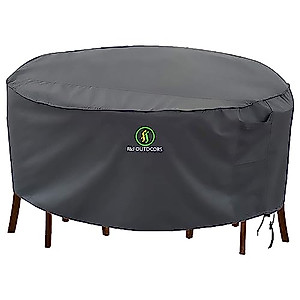 F&J Outdoors Outdoor Patio Furniture Covers, Waterproof UV Resistant Anti-Fading Cover for Large Round Table Chairs Set, Grey, 84 inch Diameter