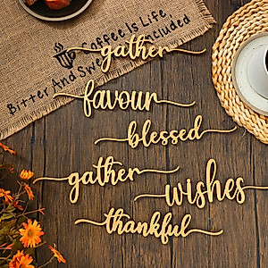 12 Pieces Thanksgiving Wood Word Cutout Thankful Plate Signs Grateful Blessed Gather Sign Thanksgiving Place Sign Thankful Plate Cutout Thanksgiving Sign for Table Home Dinner Party