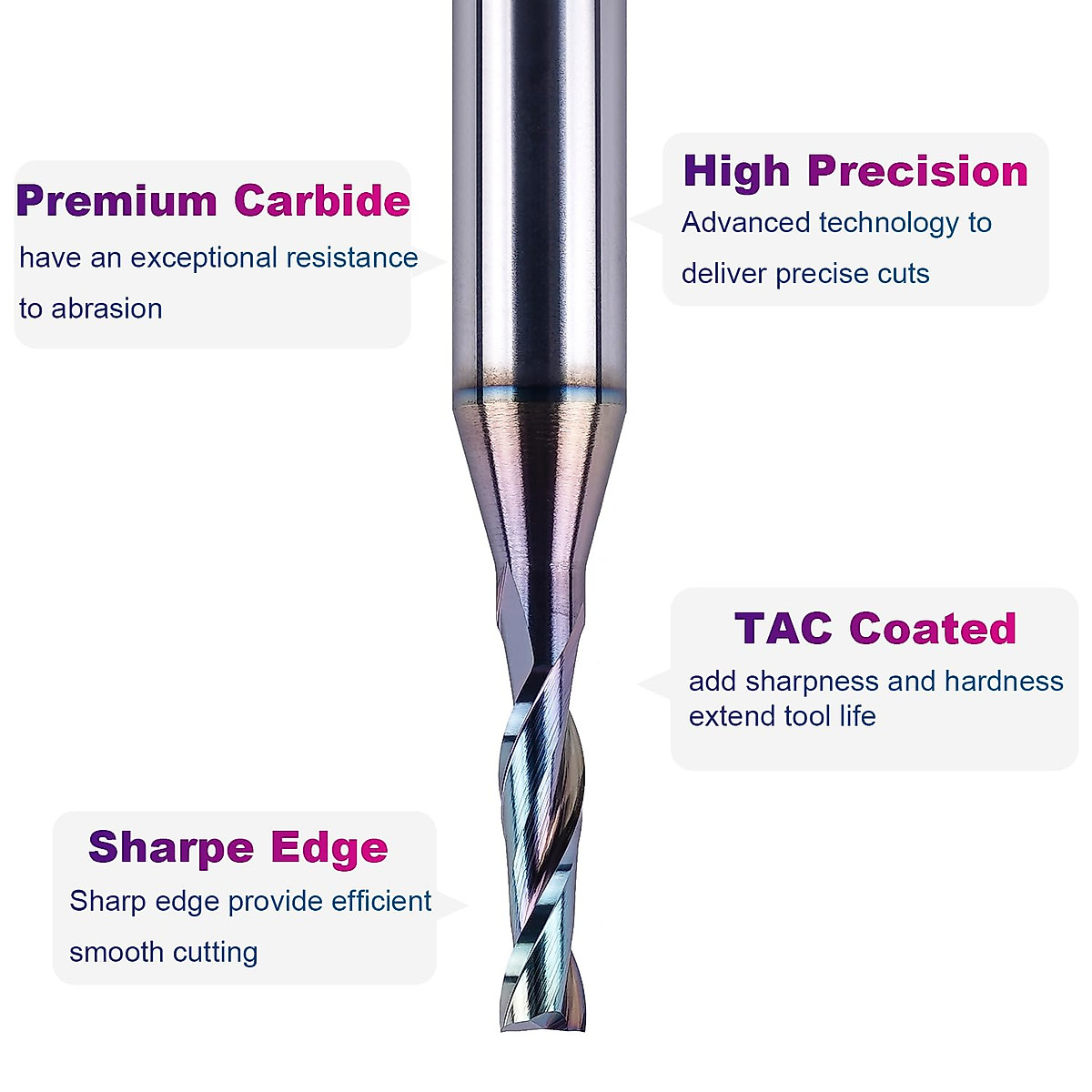 SpeTool 1/8 Inch Upcut CNC Router Bits 1/4 Inch Shank with Extra Long Life Coating,1/2 Inch Cutting Length 2 Inch OVL Solide Carbide End Mill Slot Woodworking Carving Tool