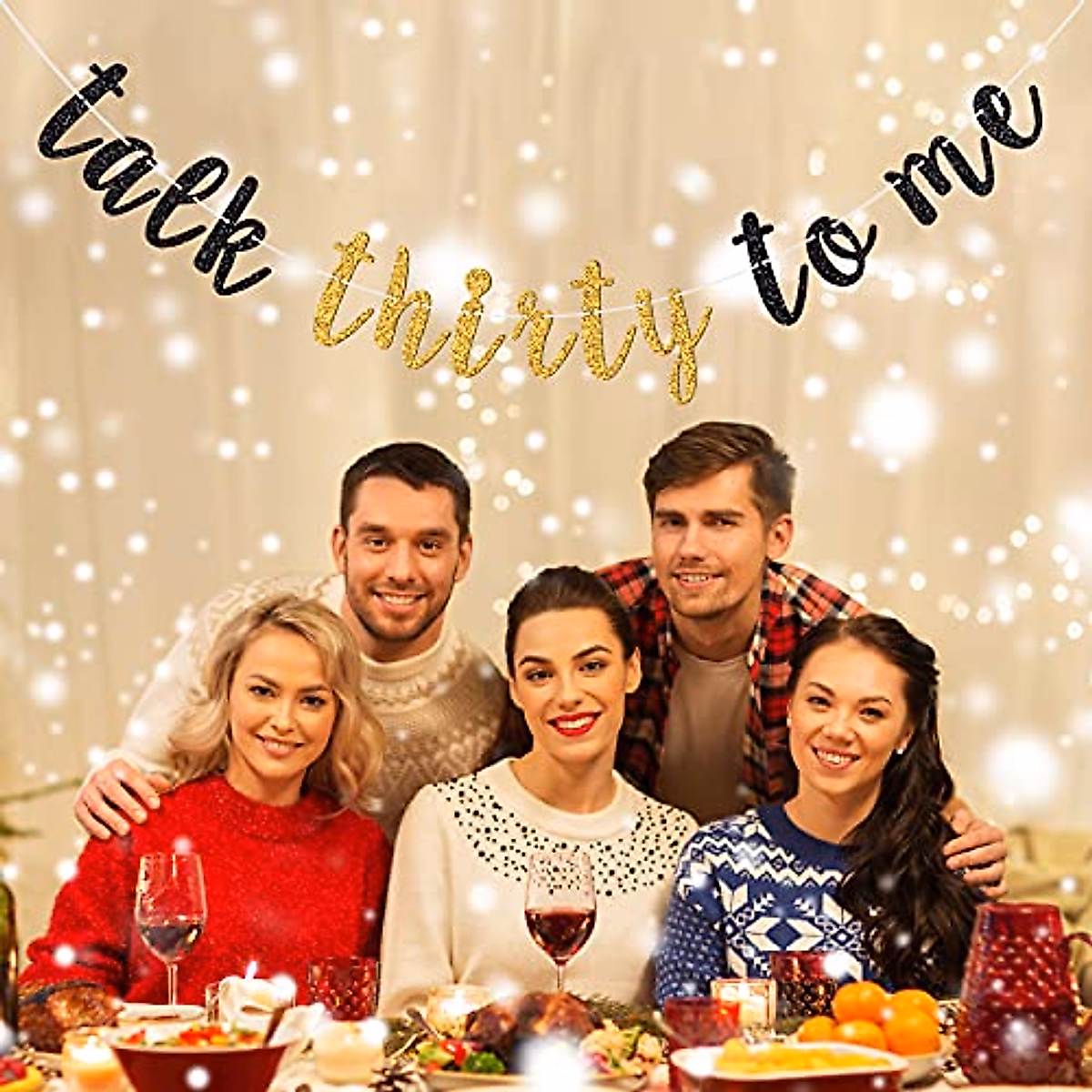 Talk Thirty to Me Banner for Happy 30th Birthday/Anniversary Banner, Cheers to 30 Years Party Decoration Supplies Black Gold Glitter Dirty 30 Banner