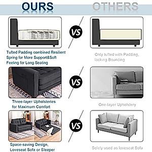 VINGLI Loveseat Sleeper, 80" Convertible Loveseat Sofa Bed Mid-Century Modern Sleeper Sofa Twin Floor Gaming Sofa Couch, Upholstered Fabric Futon Sofa for Living Room, Foldable Lazy Recliner Sofa,Grey
