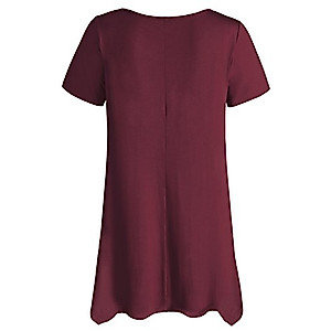 Esenchel Women's Short Sleeve Tunic Shirt Loose Fit Leggings Top L Wine Red