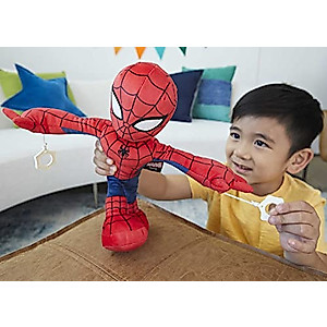 Marvel Spider-Man Plush Toy, City Swinging Soft Doll, 11-inch Super Hero Figure with Web-Swinging Action, Lights and Sounds