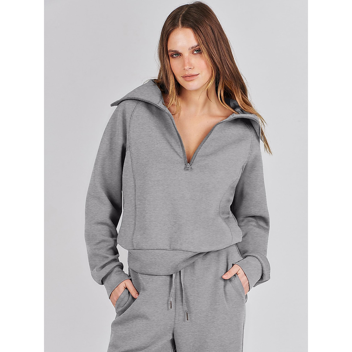 ANRABESS Women 2 Piece Outfits Sweatsuit Oversized Sweatshirt Sweatpants Tracksuit Sweat Lounge Matching Set 2025 Fall Trendy Grey Medium