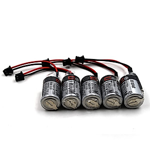 (5-Pack) 3.6V 1200mAh PLC Lithium Battery Compatible with Toshiba ER3V JZSP-BA01 R88A-BAT02W(2 Pin Black Connector)
