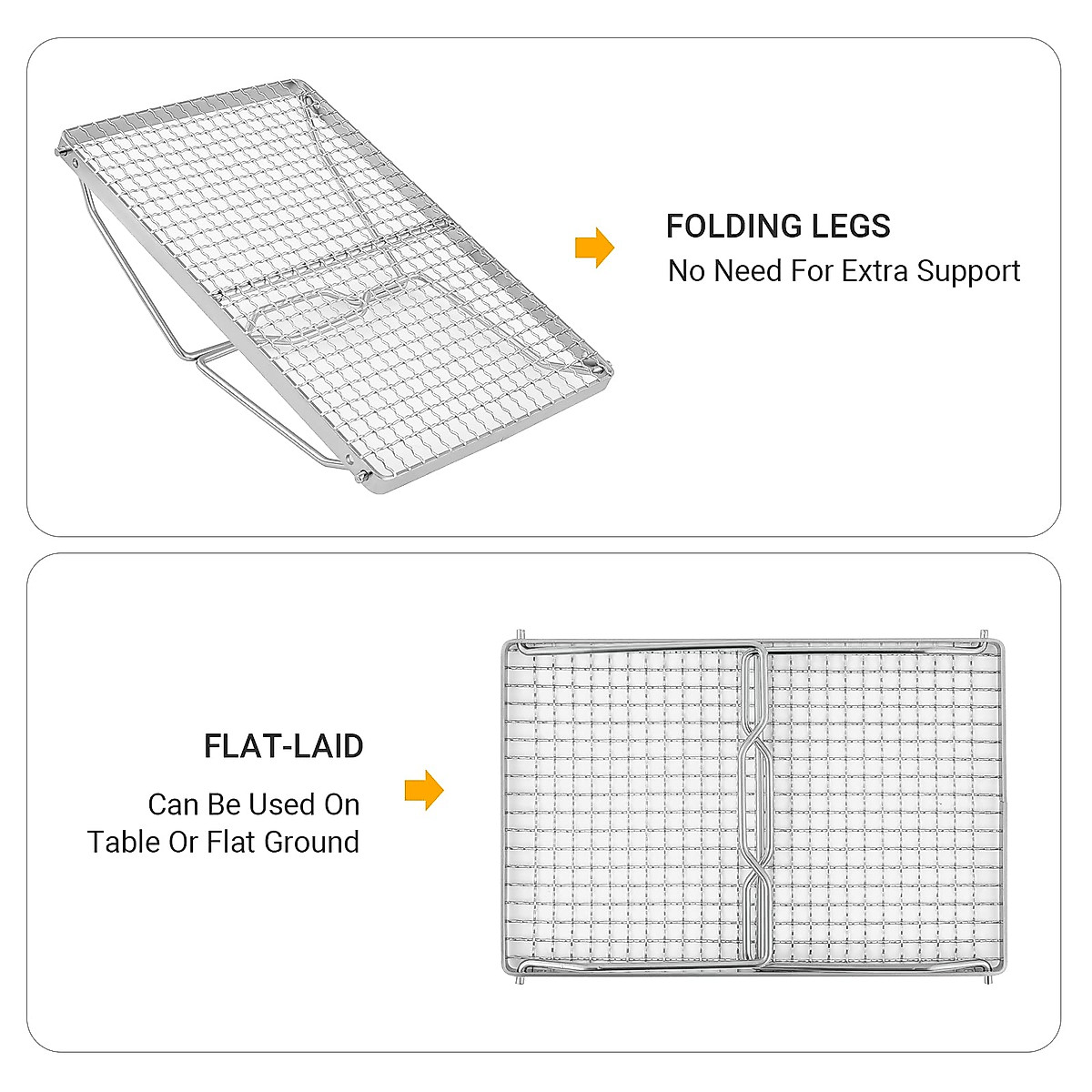 yETO Folding Campfire Grill Grate Over Fire Pit Camping Portable Fire Grate 304 Stainless Steel Cooking Grate with Adjustable Legs & Carry Bag for Camping Hiking Backpacking BBQ Outdoors