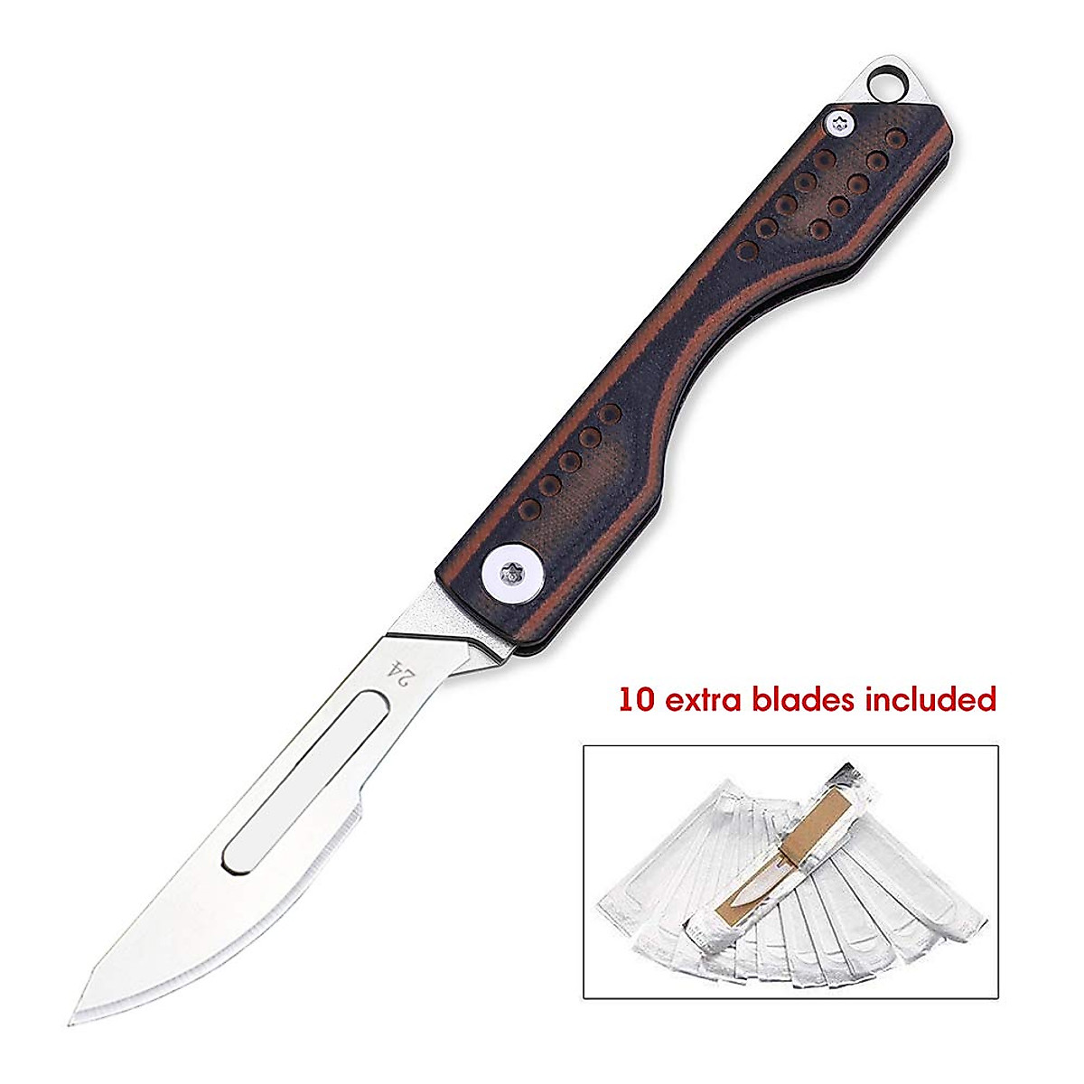 edcfans Folding Pocket Knife G10 Handle, Skinning Knives for Hunting, Scalpel Knife with 10 Razor Sharp Surgical #24 Carbon Steel Replacement Blades, Perfect EDC Keychain Utility Knife for Outdoor