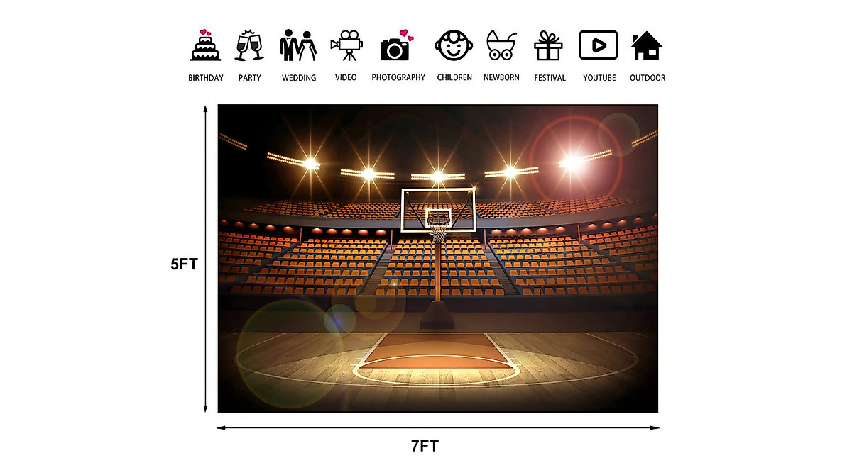 7x5ft Basketball Photo Backdrop - Ideal for Parties & Photos