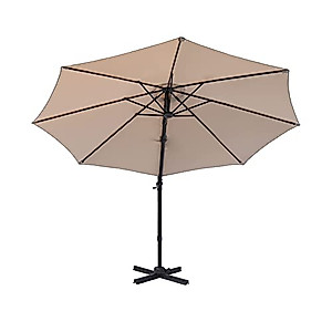FLAME&SHADE 10 ft Cantilever Offset Outdoor Patio Umbrella with Base Stand Rotate and Tilt - Beige