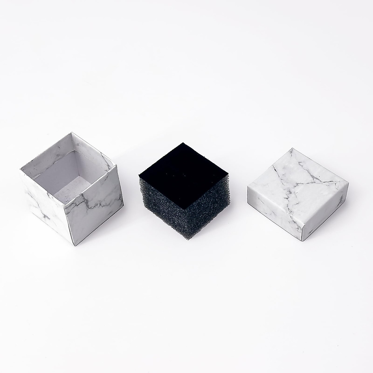 TheDisplayGuys - 24-Pack Cardboard Kraft Paper Jewelry Gift Boxes w. Velvet Padding - Earrings - Marble White - #11 (2.1" x 1.6" x 0.8")