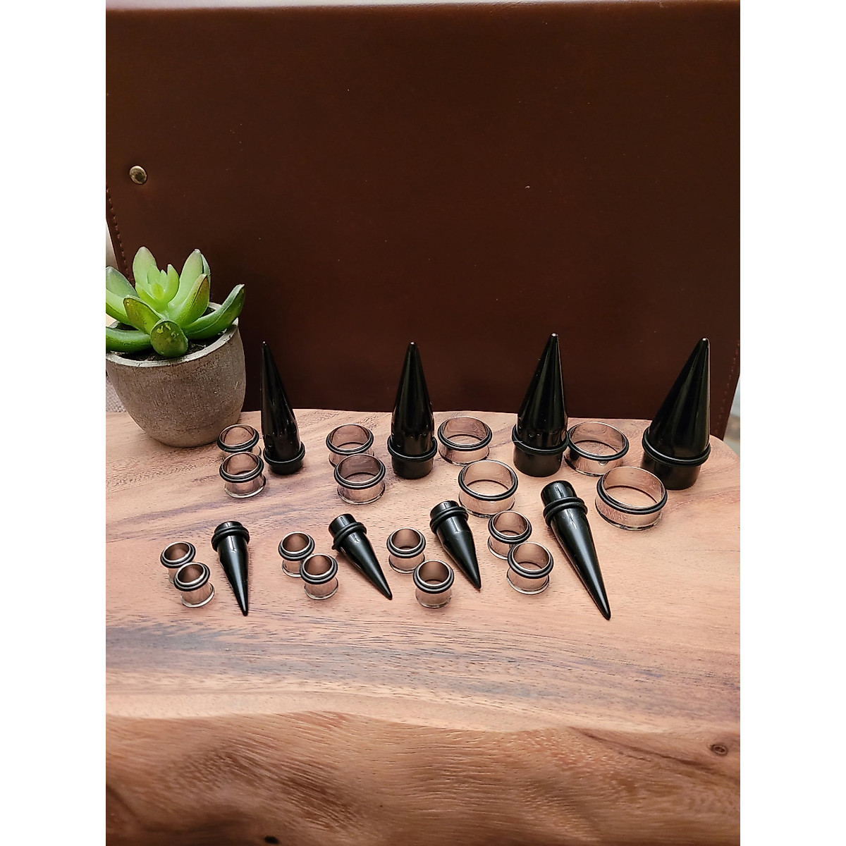Zaya Body Jewelry 15 Pc Huge Tapers Ear Stretching Kit Black Tapers and Surgical Steel Tunnels 0g-1 inch (7/16" 1/2" 9/16" 5/8" 3/4")