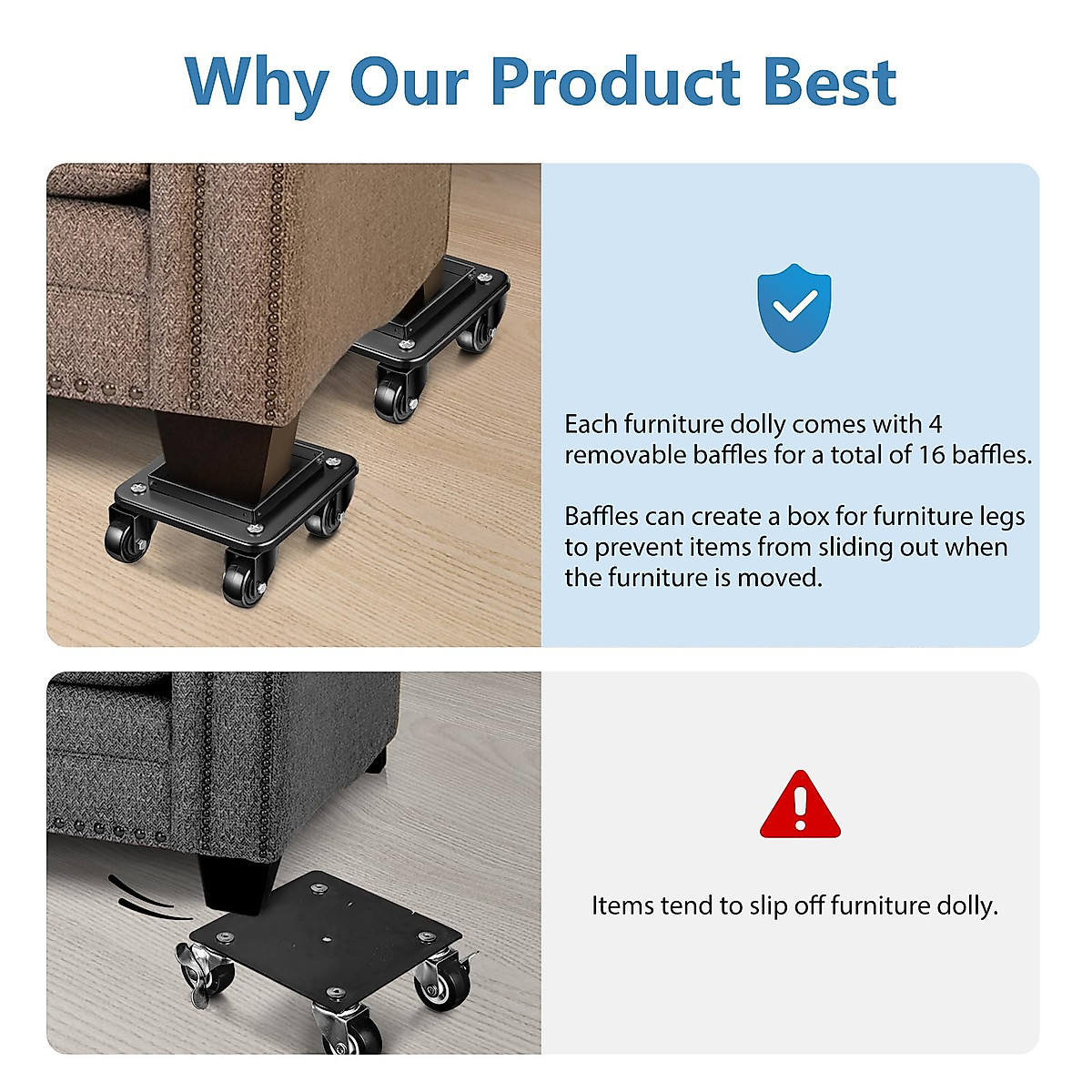 【Upgrade Large】KEDSUM Furniture Dolly with Baffle, 2000LBS Furniture Movers with 4 Wheels, Thickened Steel Panel Heavy Duty Dolly, Easy Sliders Dolly for Moving Appliances, Refrigerators, Sofa, Piano