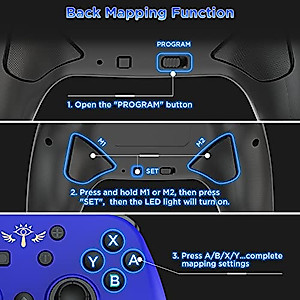 Wireless Pro Controller for Nintendo Switch/Switch OLED/Switch Lite, Switch Controller, Wireless Gamepad for the Zelda ,Turbo & Auto Function, Back Mapping ,Rechargeable 650mAh Battery, Long Playing Time (Blue)
