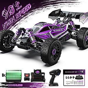 CROBOLL 1:14 Brushless Fast RC Cars for Adults with Independent ESC,Top Speed 90+KPH 4X4 Hobby Off-Road RC Truck,Oil Filled Shocks Remote Control Monster Truck for Boys(Purple)