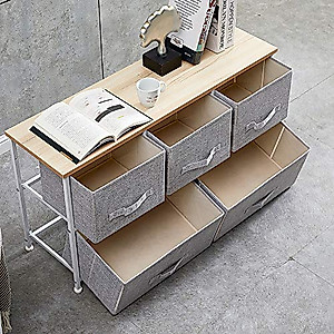 4HOMART Drawer Dresser Closet with 5 Easy Pull Fabric Drawers Organizer Unit Storage with Sturdy Steel Frame Wood Top for Bedroom Hallway Entryway Use