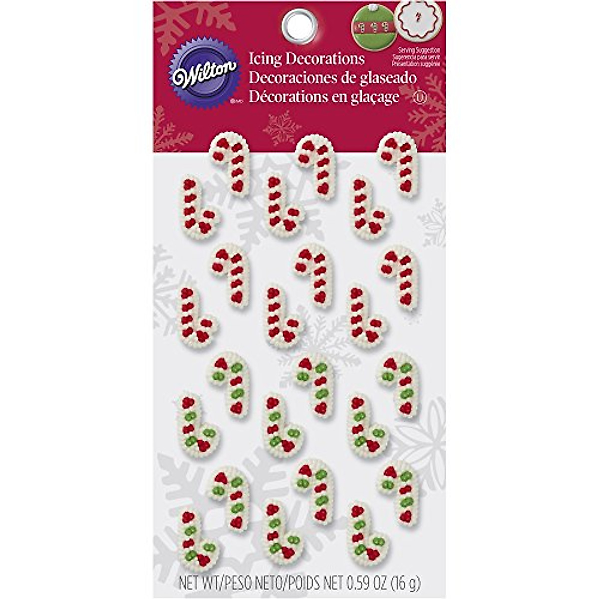 Wilton Mini Candy Cane Edible Cupcake Toppers, red, green