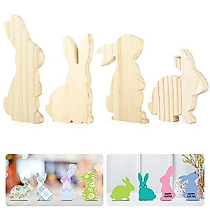 4Pcs Easter Wooden Bunny Cutouts Unfinished Bunny Tiered Tray Decor Large Wood Bunny Table Wooden Signs Easter Spring Ornament for DIY Craft Party Desk Office Home Classroom Decor