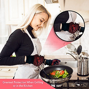 1472℉ Extreme Heat Resistant Grill Gloves - 14'' Food Grade Kitchen Oven Mitts, Silicone Non-Slip Cooking Gloves for Barbecue (Pair)