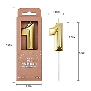 PHD CAKE 2.76 Inch Diamond Gold 1 Number Birthday Candles, Gold Number Candles, Cake Number Candles, Party Celebration