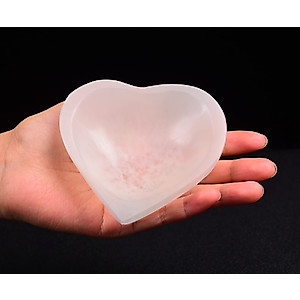 AMOYSTONE Natural Selenite Bowl Heart Shaped Selenite Plate for Crystals 4-4.7" for Reiki Healing Meditation Decoration