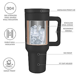 Towsnails 40 oz Tumbler with Handle and Straw Lid | Insulated Cup Reusable Stainless Steel Water Bottle Travel Mug Cupholder Friendly | Gifts for Women Men Him Her - Black