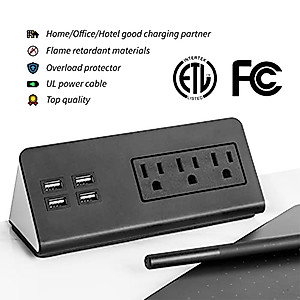 Two Desk Edge Mount Power Outlets with USB Charge Ports (Set of 2) Black