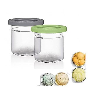 EVANEM 2/4/6PCS Creami Pints, for Ninja Creami Accessories,16 OZ Ice Cream Pint Cooler Safe and Leak Proof for NC301 NC300 NC299AM Series Ice Cream Maker,Gray+Green-2PCS