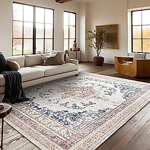 Ashler Area Rugs 3x5 Feet Vintage Boho Rugs for Living Room, Machine Washable Area Rugs with Non-Slip Backing, Indoor Rug Vintage Bohemian Area Rug Home Decor, Light Brown