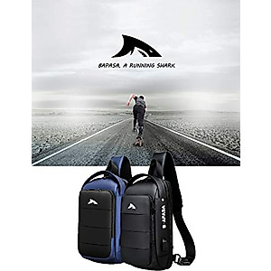 BAPASA Men Sling Crossbody Bag Compact Shoulder Waterproof Sling Bag USB Casual Sport Lightweight Backpack (BLACK)