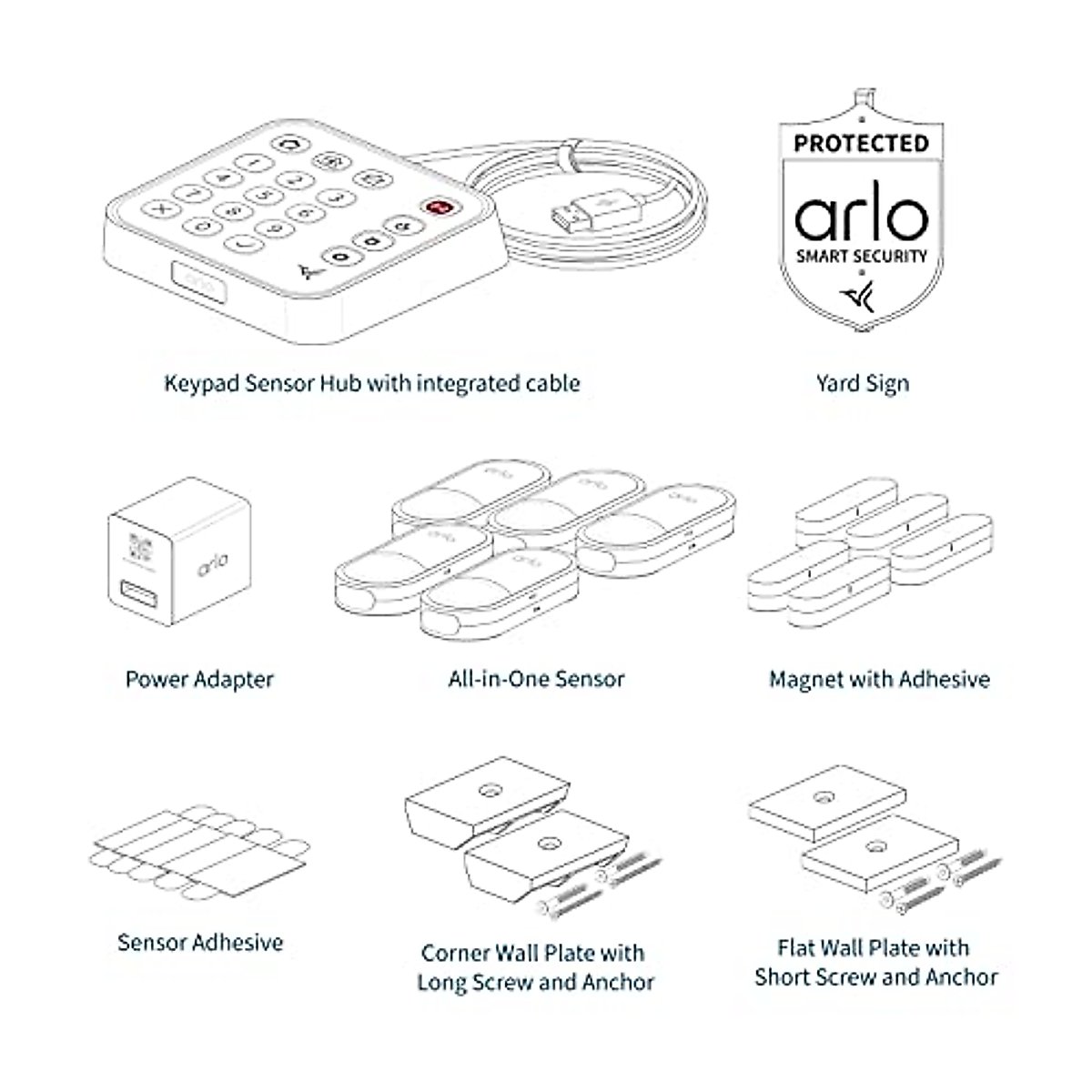 Arlo Home Security System - Wired Keypad Sensor Hub, (5) 8-in-1 Sensors, Yard Sign, 24/7 Professional Monitoring- No Contract Required, DIY Installation, Alarm System for Home Security - SS1501