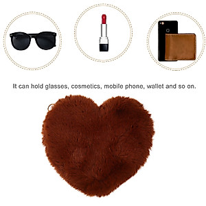 GALPADA Heart Purse Plush Heart Shaped Crossbody Bag with Chain Cute Fluffy Shoulder Bag for Women Lady Valentine- Brown