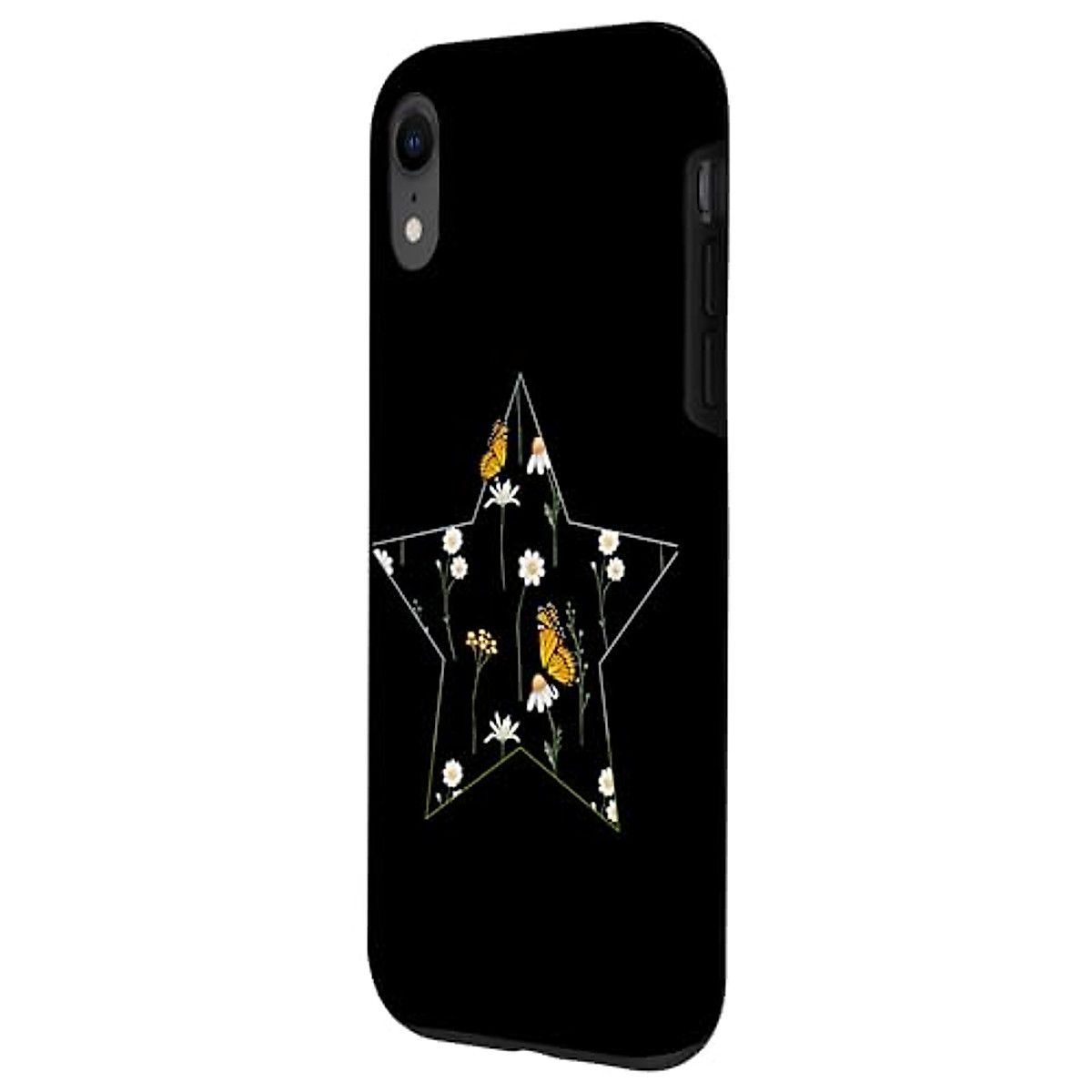 iPhone XR Retro Artistic Star Shaped Wild flowers & Yellow Butterflies Case