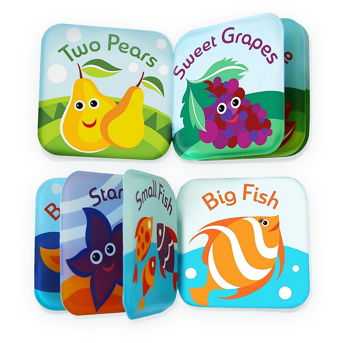 Floating Baby Bath Books Set of 4 - Bath Books for Babies, Infants - Waterproof, Mold-Free Bath Toys for Learning & Early Education (Fruit, Ocean, ABC, Numbers Books)