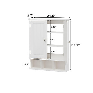 Bathroom Medicine Cabinet 2 Doors with 3 Open Shelves, Over The Toilet Storage Wall Mounted Medicine Cabinet with Adjustable Partitions，Home Bathroom Cabinet for Bathroom,Living Room,Kitchen,White