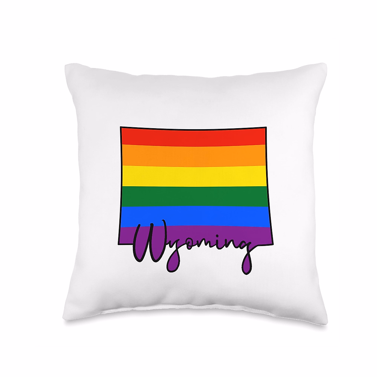 Wyoming Map USA State Rainbow Pride Flag Map USA State Wyoming Rainbow Flag Pride Month Throw Pillow, 16x16, Multicolor