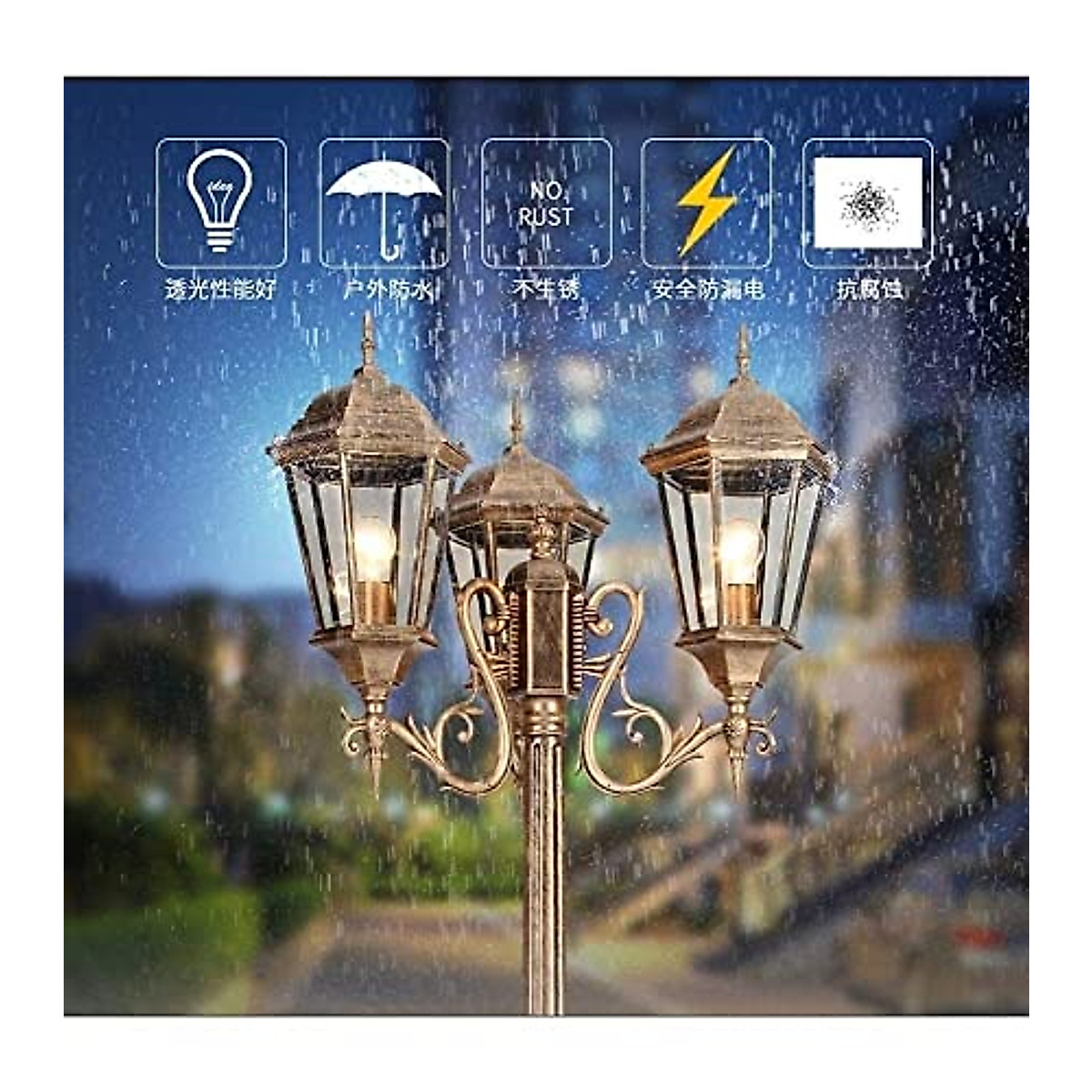 MODEBHD 3 Heads Courtyard Street Light Outdoor Waterproof European Post Lamp Retro Road Light Outdoor Led Landscape High Pole Villa Garden Hanging Lantern (Size : 1.85m)