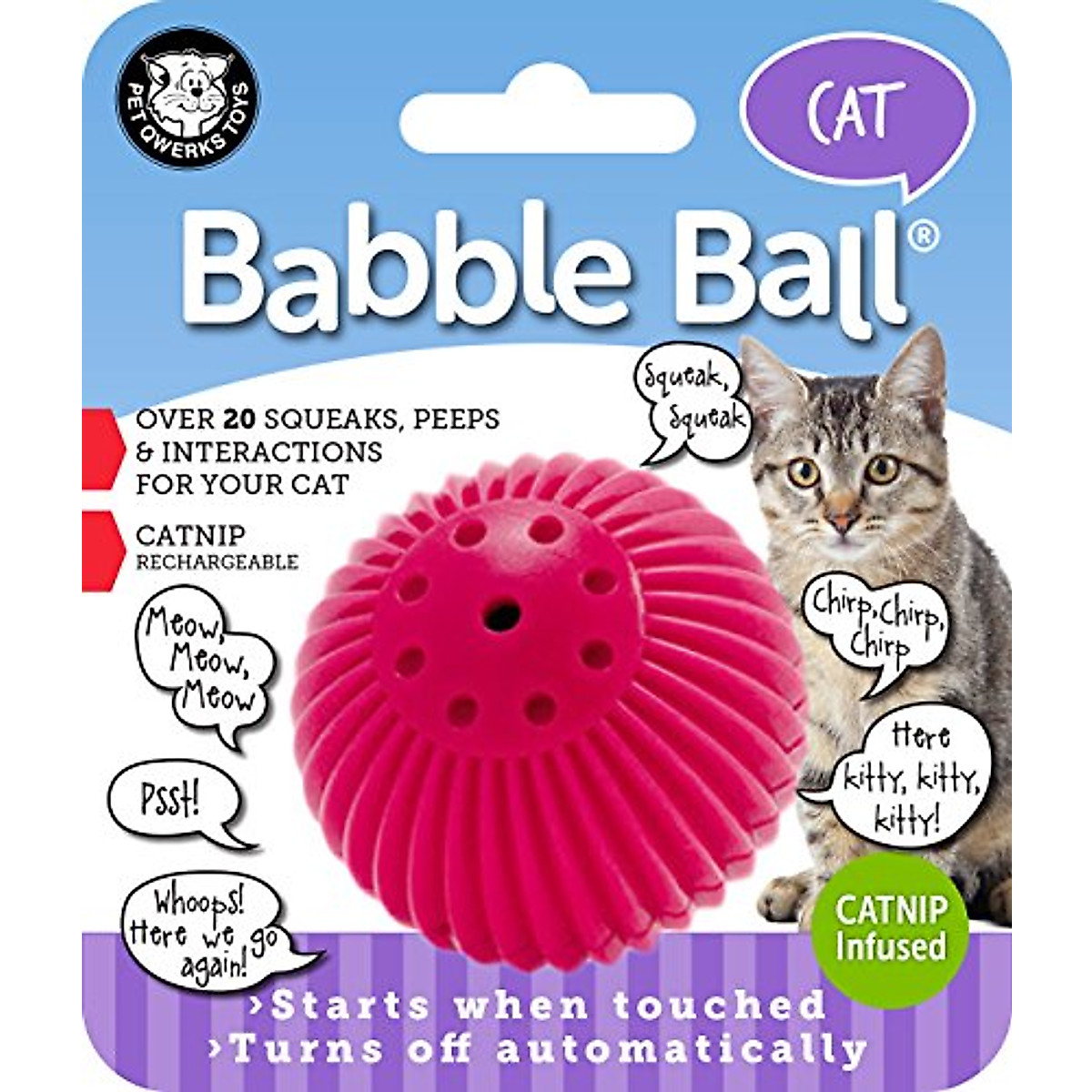Pet Qwerks Cat Babble Ball with Catnip Infused, Interactive Cat Toy X-Small