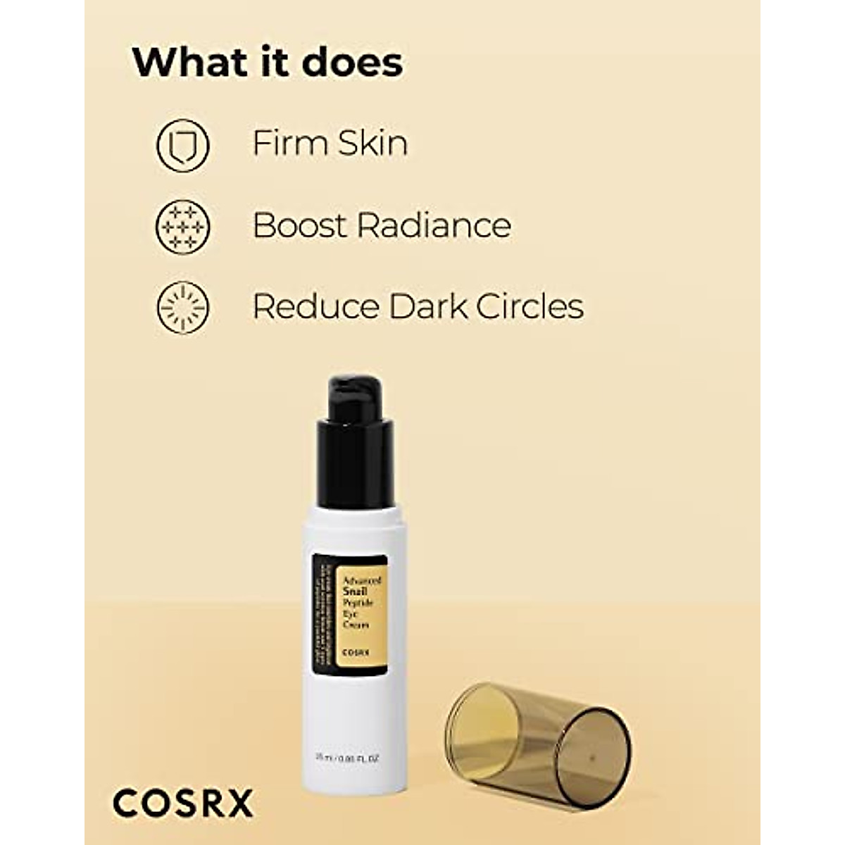 COSRX Advanced Snail Peptide Eye Cream with 73.7% Snail Mucin + 2% Niacinamide, 0.85 fl.oz / 25ml | Brightening Night Cream for Fine Lines & Dark Circles, Korean Skin Care, Not Tested on Animals