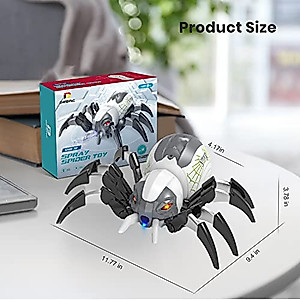 DEERC Remote Control Spider, Realistic Robot Spider with Spray and Lights, RC Big Boy Toys, Gifts for Kids, Easter Birthday Party Joke Pranks, Bot Black Widow Spider Real with Music Effect