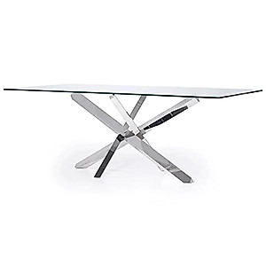 Modern Cortez 79" Clear Glass Dining Table with Polished Stainless Steel Base