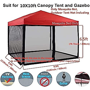 Mosquito Net for Outdoor Patio and Garden, Screen House for Camping and Deck, Gazebo Screenroom, Zippered Mesh Sidewalls for 10x 10' Gazebo (Black)