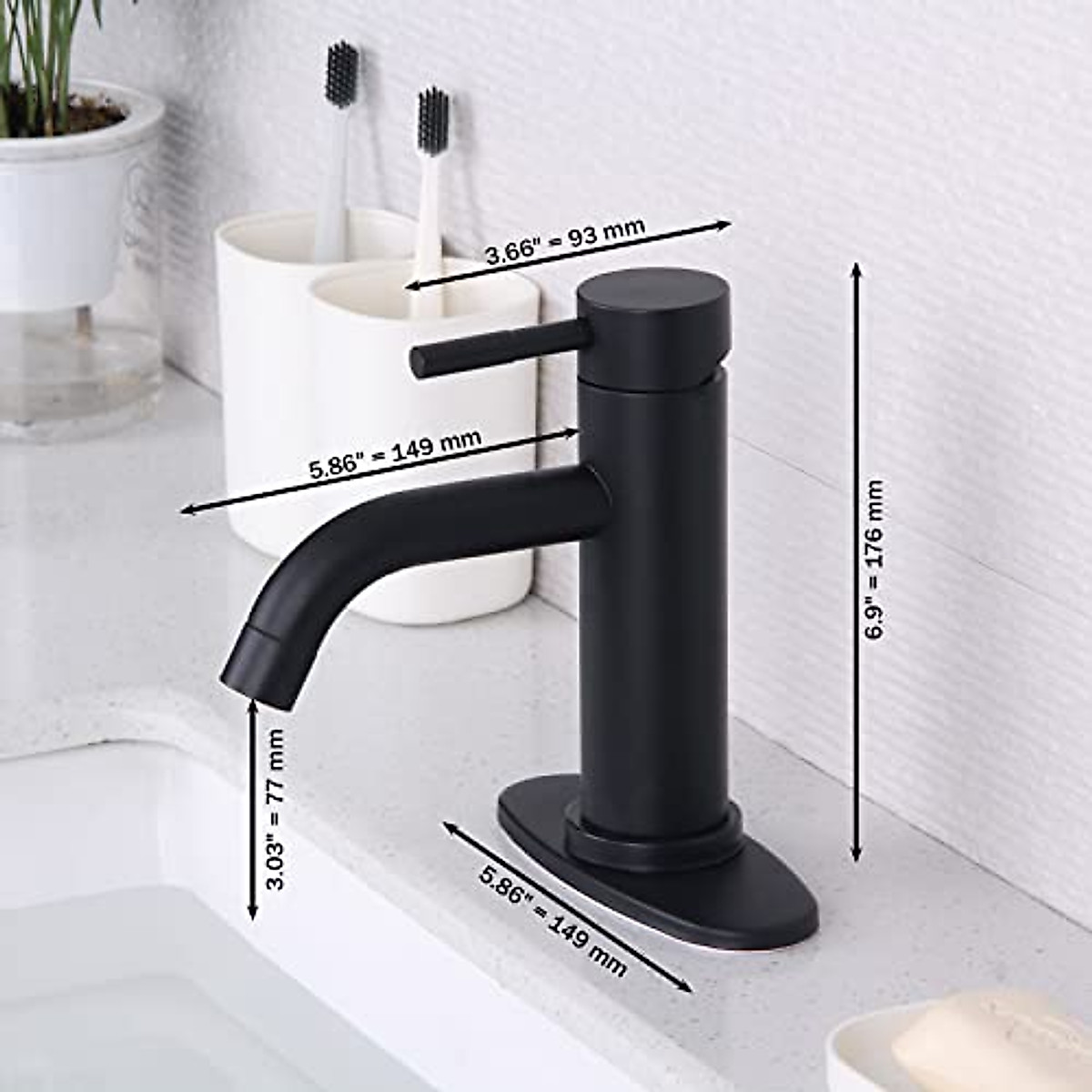 WOEN-FLOW Matte Black Bathroom Faucet Sink Faucets Vanity Vessel Faucet & Deck Plate 1 or 3 Hole Washroom Taps Lavatory Faucet Stainless Steel cUPC Certified Single Hole Handle