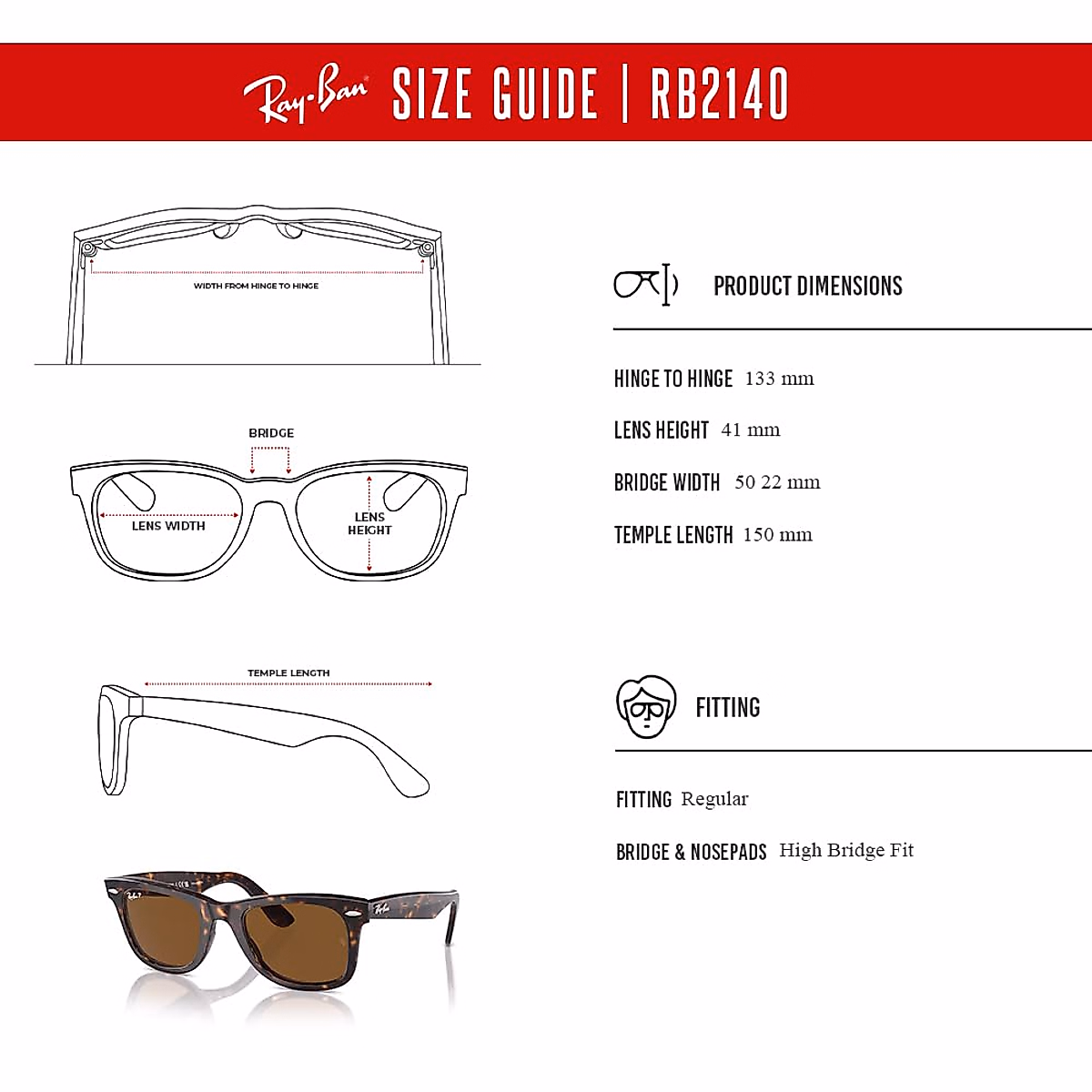 Ray-Ban RB2140 902/57 50M Tortoise/Crystal Lens Brown Polarized Square Sunglasses For Men For Women + BUNDLE with Designer iWear Eyewear Kit