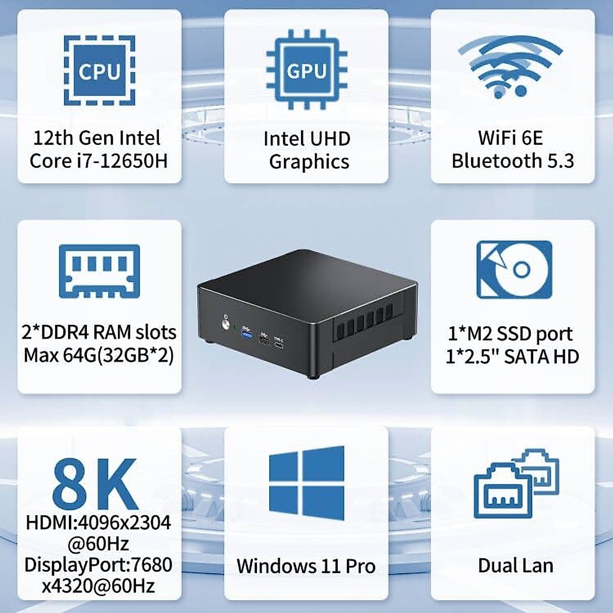 msecore Mini PC with Core i7-12650H, 10 Cores Upto 4.7GHz, 16G RAM 512G Pcie 4.0 SSD Desktop Computer, Dual LAN, Wi-Fi 6E, 1*DP, 1*HDMI, 1*USB-C Triple Display, Auto Power on, VESA, Windows 11 Pro