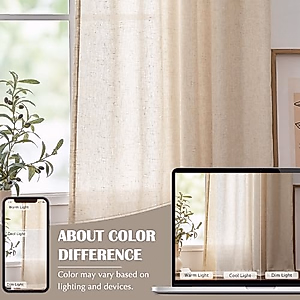 Jinchan Soft Linen Natural Curtains, 84 Inch Long, Crude Light Filtering Farmhouse Curtains for Living Room & Bedroom, Beige Back Tab Top Set 2 Panels (W50 x L84)