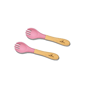 Avanchy Baby Fork Set, Bamboo and Silicone Spork Utensils, Toddler Baby Led Weaning Silverware Cutlery Flatware, Kids First Self Feeding