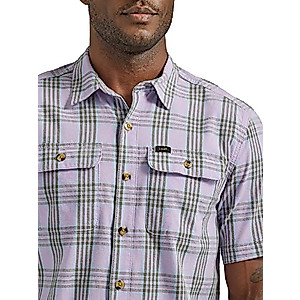 Lee Men's Extreme Motion All Purpose Classic Fit Short Sleeve Button Down Worker Shirt, Orchid Plaid
