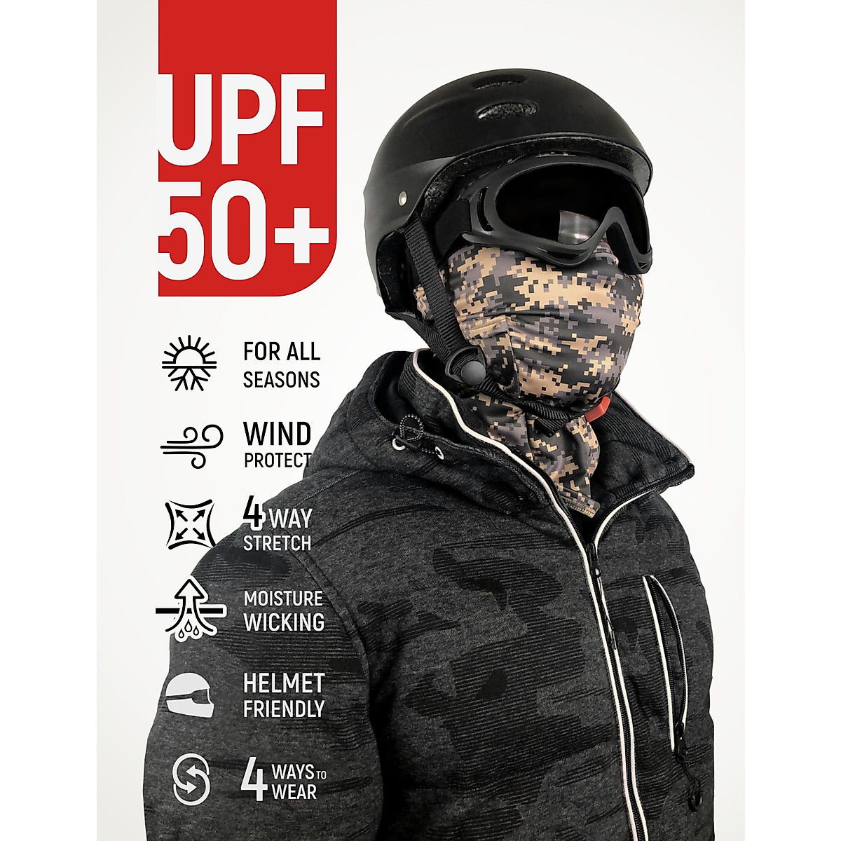 GOT Sports UPF 50+ Balaclava Ski Mask - Windproof Balaclava for Cold Weather Men Women - Snowboard, Motorcycle Sheisty Mask (Digi Mud)